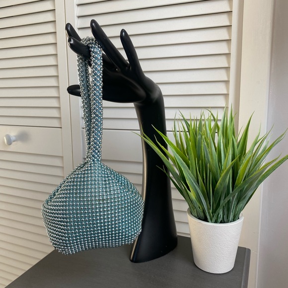 Bags | Mini Ice Blue Metallic Metal Beaded Chainmail Triangle Bucket ...